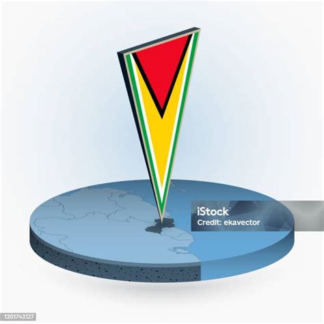 가이아나의 삼각형 3d 플래그와 라운드 등색 스타일의 가이아나지도 0명에 대한 스톡 벡터 아트 및 기타 이미지 0명 가이아나 기 Istock