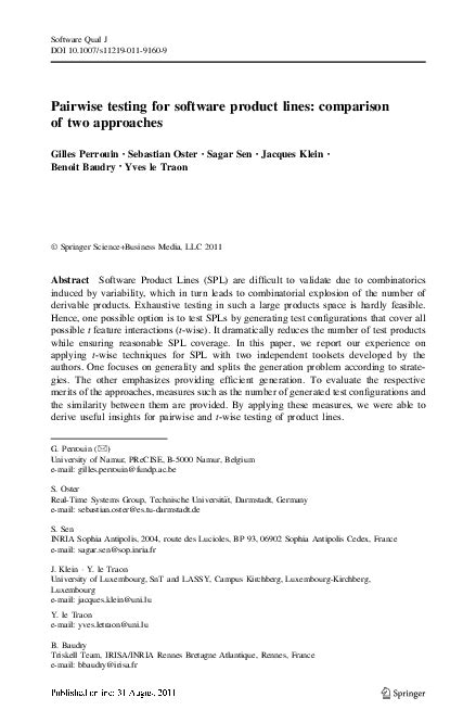 Pdf Pairwise Testing For Software Product Lines Comparison Of Two