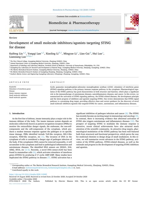Pdf Development Of Small Molecule Inhibitors Agonists Targeting Sting