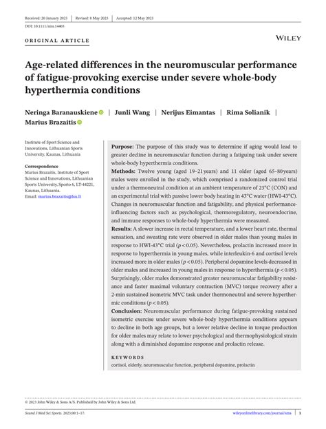 Pdf Age Related Differences In The Neuromuscular Performance Of