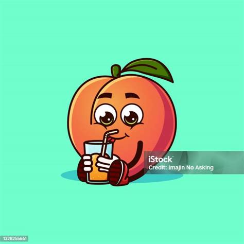 복숭아 주스와 함께 앉아 귀여운 복숭아 과일 캐릭터 과일 문자 아이콘 개념 격리 이모티콘 스티커 플랫 만화 스타일 벡터 0명에 대한 스톡 벡터 아트 및 기타 이미지 Istock