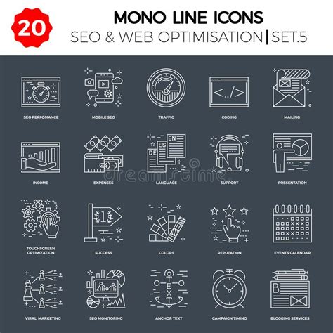 Thin Line Icons Set Of Search Engine Optimization Stock Vector Illustration Of Media Coding