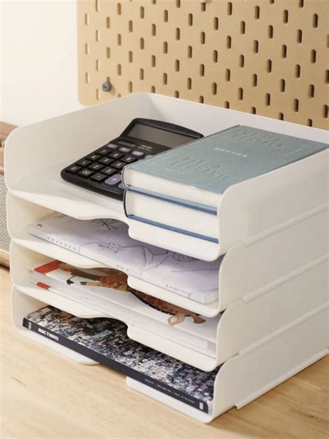 1pc White Stackable A4 Paper File Storage Box For Desk Organization