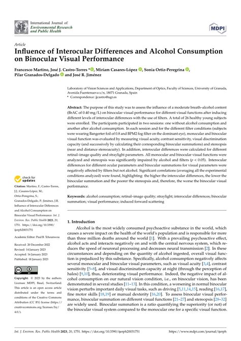 Pdf Influence Of Interocular Differences And Alcohol Consumption On Binocular Visual Performance