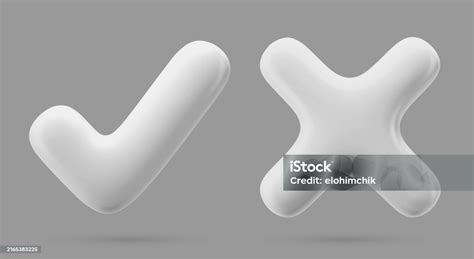 흰색 기호 예 및 아니오 3d 아이콘 십자가와 체크 표시 회색 배경에 고립된 개체 가까운에 대한 스톡 벡터 아트 및 기타 이미지