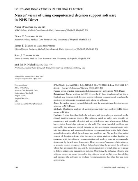 Pdf Nurses Views Of Using Computerized Decision Support Software In