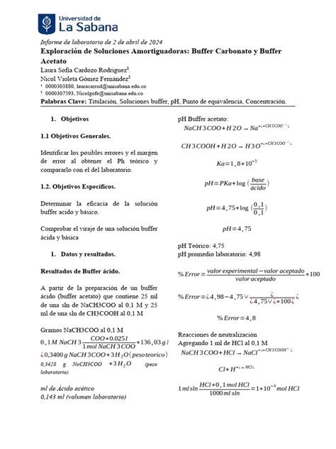 Informe Buffer Y Cinetica Pdf Solución Tampón Ácido
