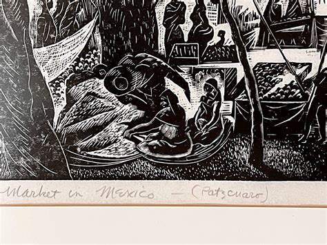 Vintage Charles Surendorf Linocut Large Framed First Edition Of Market