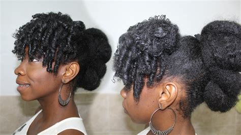 Double Twisted Buns With Curly Bang Natural Hair Protective Style
