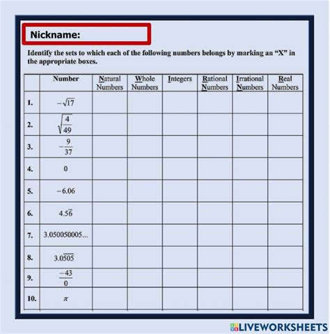 The Real Number System Worksheet Real Number Crossword Wordmint