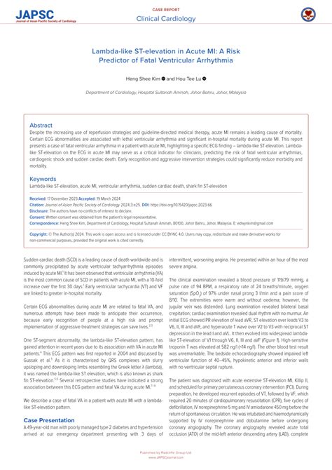 Pdf Lambda Like St Elevation In Acute Mi A Risk Predictor Of Fatal