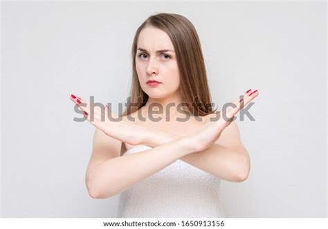Girl Shows Sign Stop Naked Girl Stock Photo Shutterstock