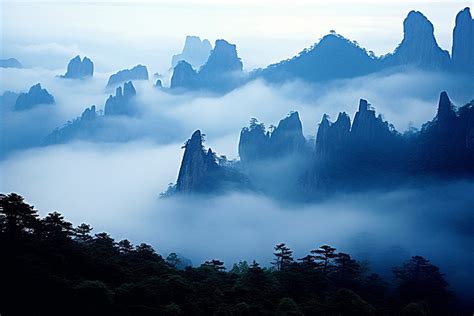 안개가 산 속의 안개가 자욱한 산 풍경을 덮는다 나무 바위 산 배경 일러스트 및 사진 무료 다운로드 Pngtree