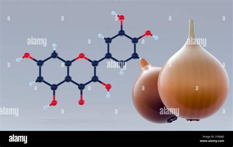 A 3d Rendering Of Chemical Structure Formula Of Quercetin And Group Of