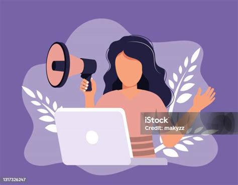 디지털 마케팅 개념 광고 및 홍보 플랫 벡터 그림입니다 온라인 마케팅 전문가 여성 캐릭터 개념에 대한 스톡 벡터 아트 및 기타