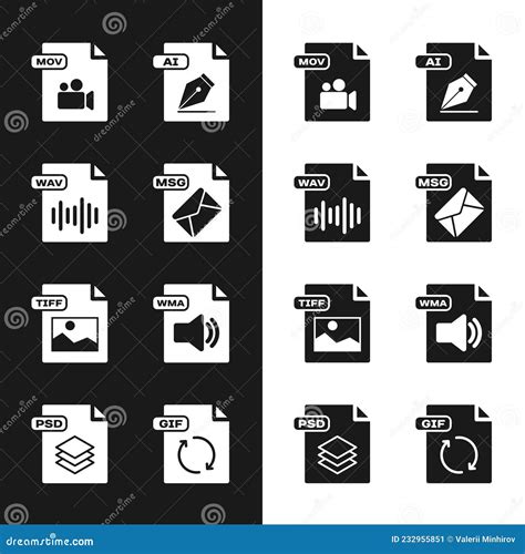 Set Msg File Document Wav Mov Ai Tiff Wma  And Psd Icon