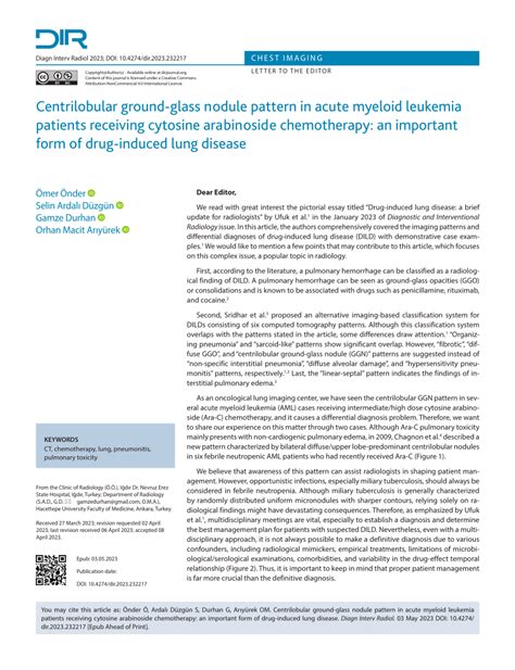 Pdf Centrilobular Ground Glass Nodule Pattern In Acute Myeloid