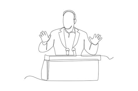 Político De Desenho Contínuo De Uma Linha Fazendo Discurso Durante O
