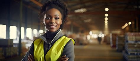 Premium Photo Young African Female Forklift Operator Posing In A