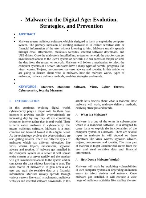 Pdf Malware In The Digital Age Evolution Strategies And Prevention