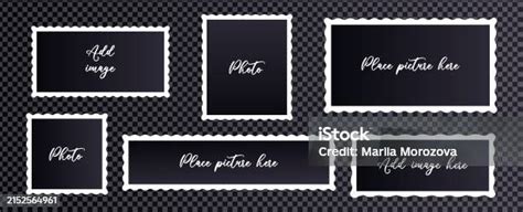 사진 템플릿 모음은 어두운 투명 배경에 물결 모양의 가장자리가 있는 카드를 프레임으로 만듭니다 그림을 추가하기 위한 템플릿을