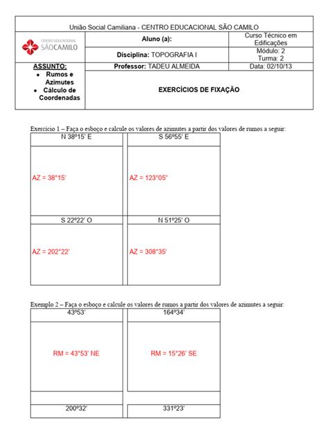 Exercicios De Fixação Aula Revisão Pdf
