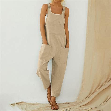 Dazajoo Womens Sleeveless Jumpsuits Solid Casual One Piece Outfits