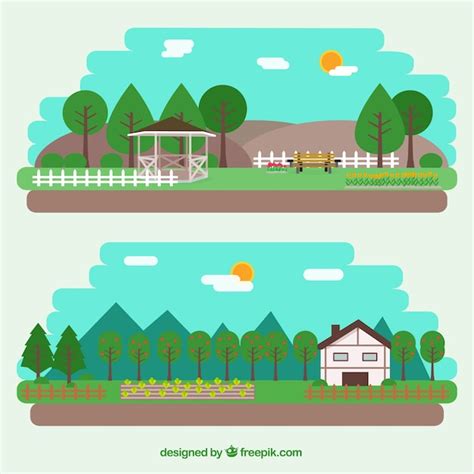 평면 디자인의 자연 경관 무료 벡터