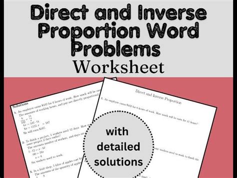 Direct And Inverse Proportion Word Problems Worksheet With Solutions Teaching Resources