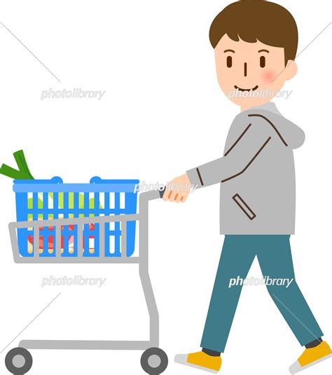 ショッピングカートを押して歩く男性 イラスト素材 7256637 フォトライブラリー Photolibrary