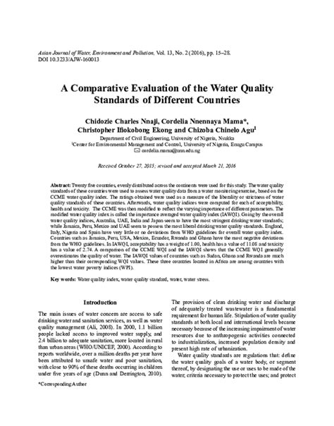 Pdf A Comparative Evaluation Of The Water Quality Standards Of Different Countries