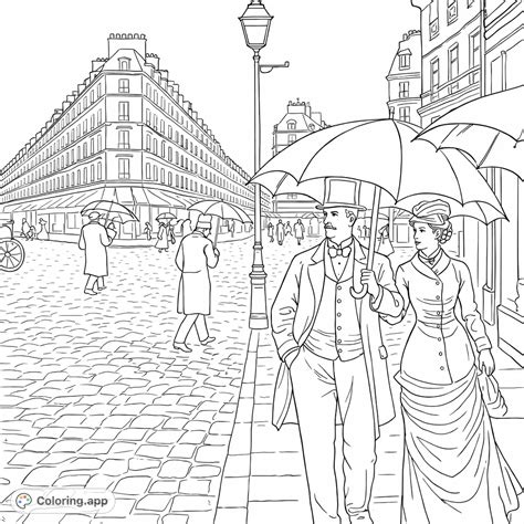 Parisian Rainy Street Scene Coloring App