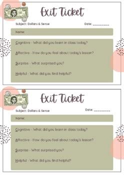 Dollars And Sense C A S H Exit Ticket By Yvette Chavez TPT