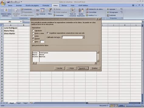 FUNCIONES DE EXCEL COMBIERTE TEXTO EN COLUMNAS