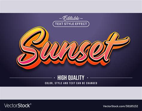 Editable Text Style Effect Sunset Royalty Free Vector