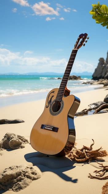 Premium AI Image On The Sandy Shores An Upright Acoustic Guitar