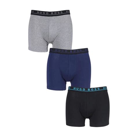 Mens 3 Pack Boss Plain Cotton Stretch Longer Leg Boxer Briefs From Sockshop