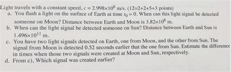 Solved Light Travels With A Constant Speed C X Chegg