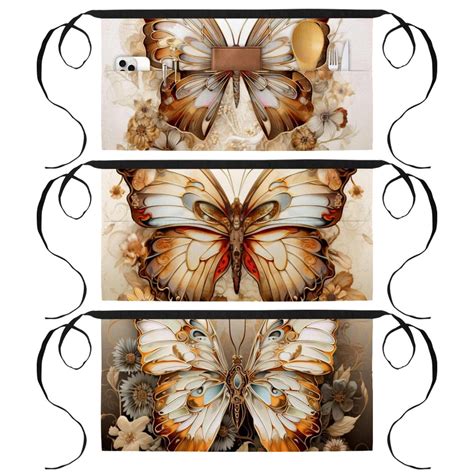 Butterfly Custom Apron With 3 Pockets Printed Design For Servers And