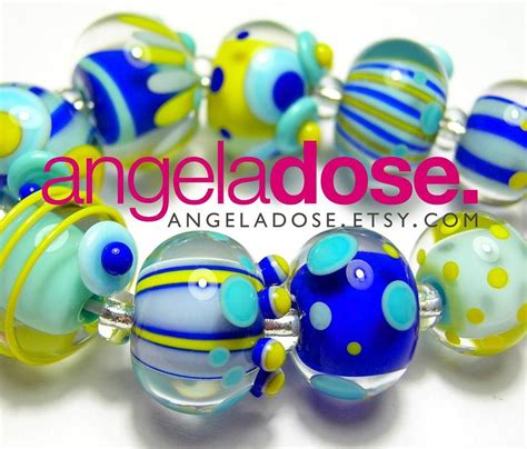Glass Bead Bracelet With Yellow And Blue Stripes