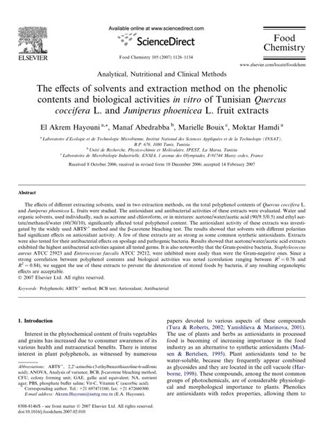 Pdf The Effect Of Solvents And Extraction Method On The Phenolic