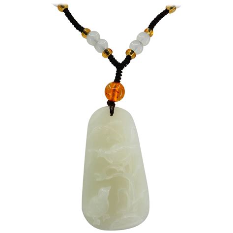 Certified Nephrite White Hetian Jade And Diamond Necklace 18 Karat