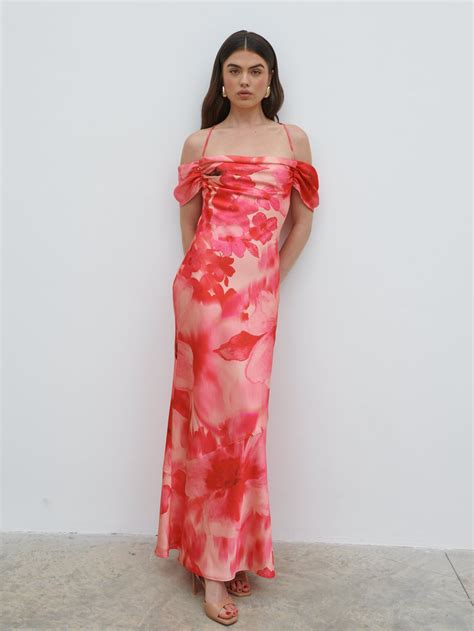 Daria Cowl Slip Maxi Dress Pink Large Scale Floral Pretty Lavish