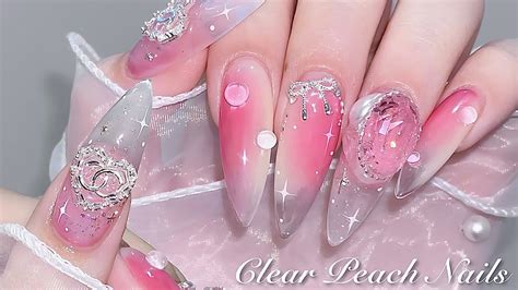 Sub 촉촉한 복숭아네일🍑 실버 버튼 언박싱 물방울네일 그라데이션네일 말캉팁연장 연장네일 네일아트 셀프네일 네일asmr Youtube