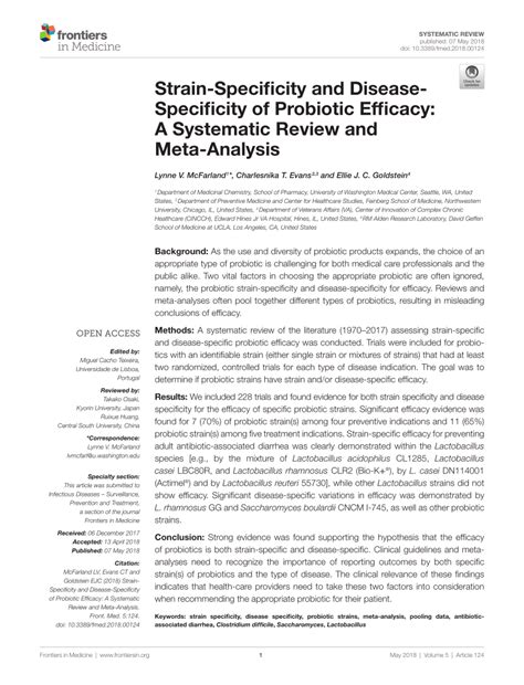 Pdf Strain Specificity And Disease Specificity Of Probiotic Efficacy