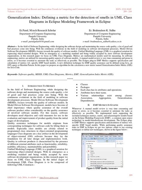 generalization index defining a metric for the detection of smells in