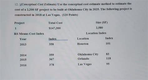 Solved 12 Conceptual Cost Estimate Use The Conceptual