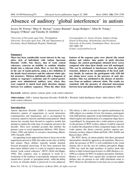Pdf Absence Of Auditory ‘global Interference In Autism
