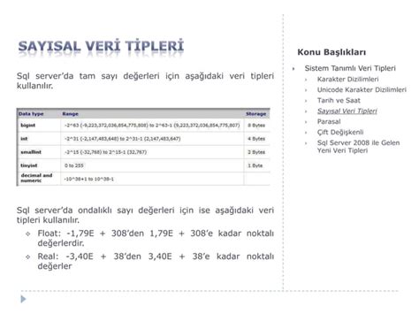 Sql Server Veri Tipleri PPTX
