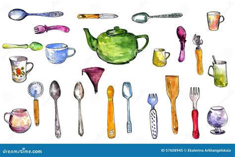 Set Of Kitchen Utensil Stock Illustration Illustration Of Eating